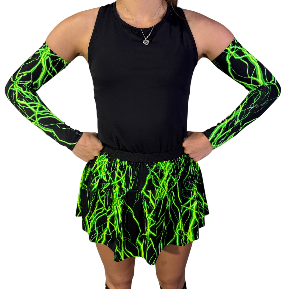 Green Lightning Arm Sleeves – Neon Compression Sleeves | Rock City Skirts